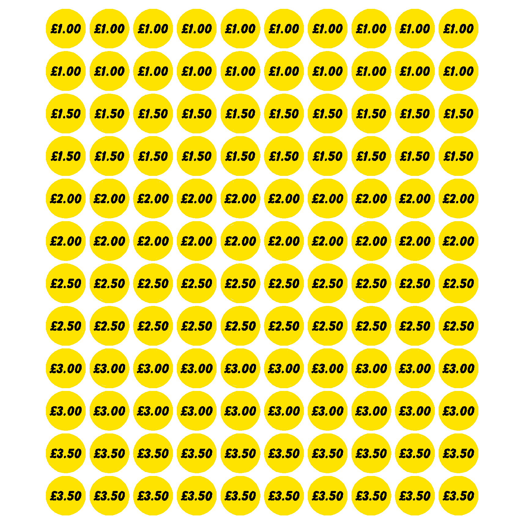 Yellow Price Stickers - Catering Signs UK